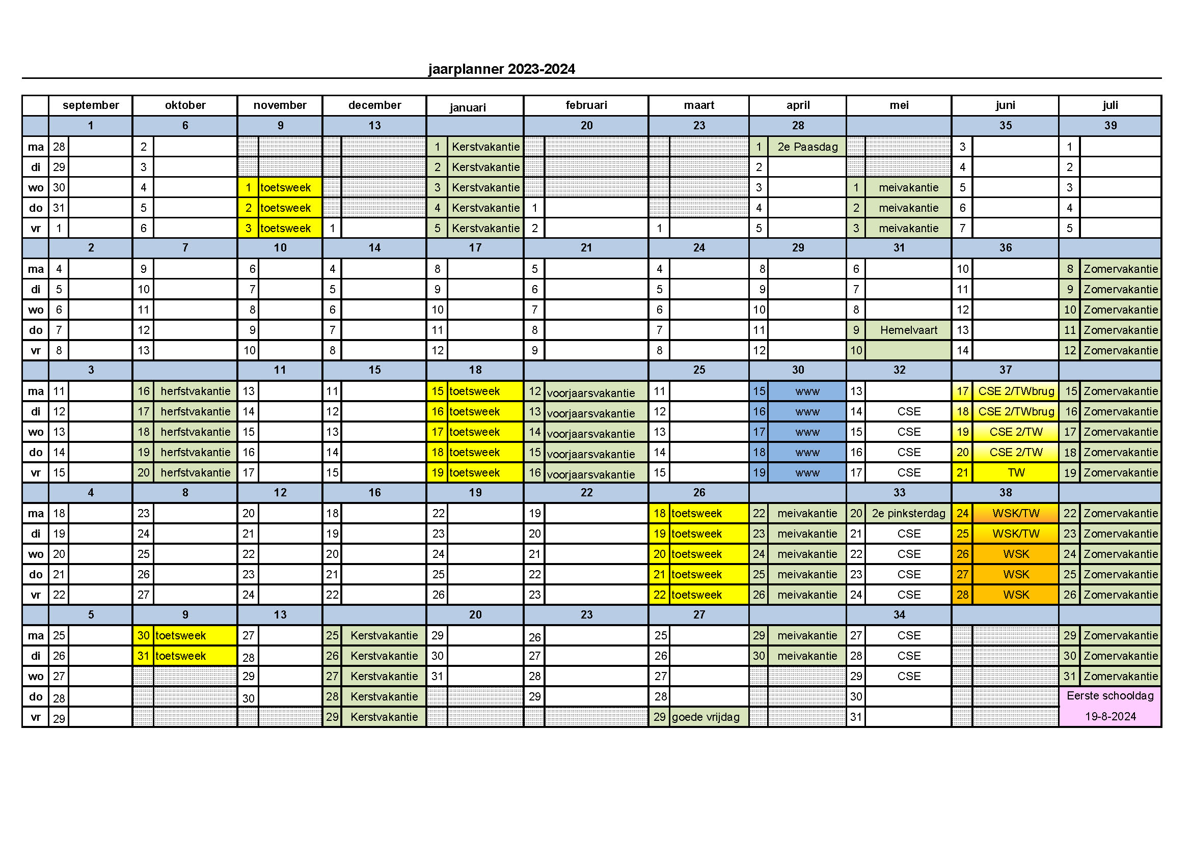 Jaarplanning - Mill Hill College