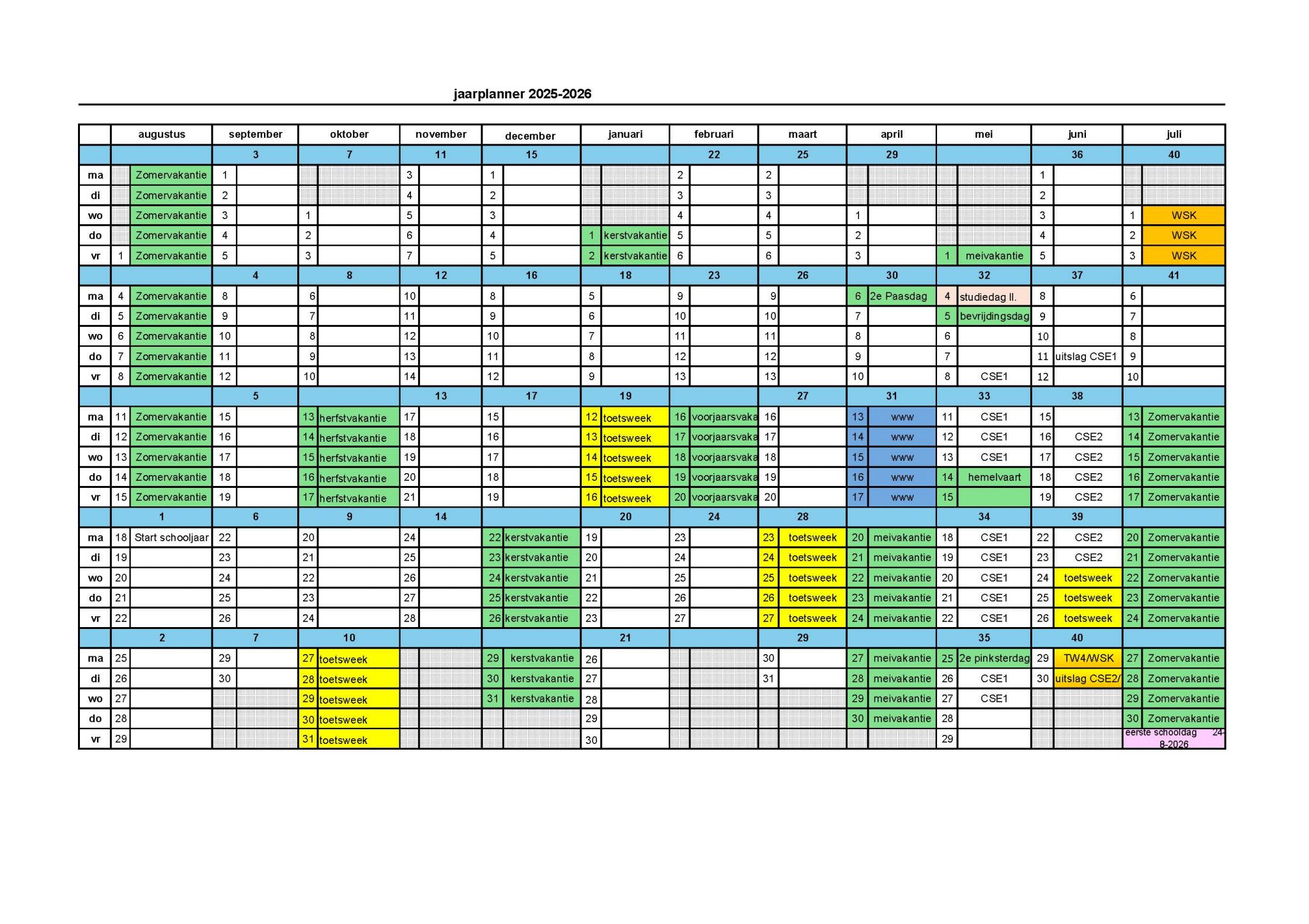 Jaarplanning – Mill Hill College